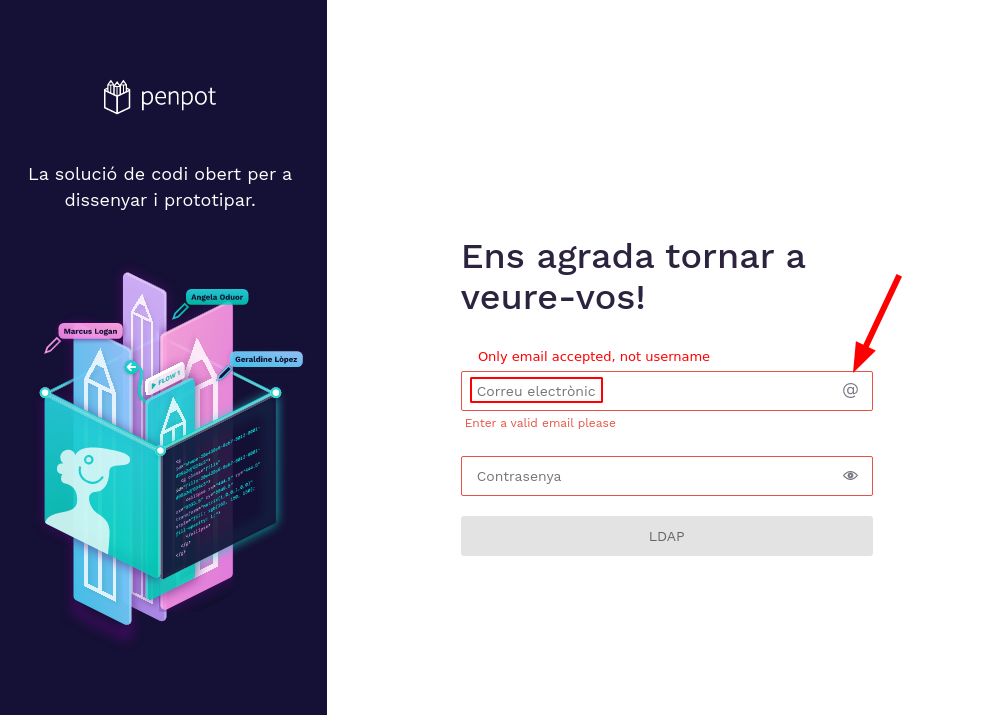 bug: LDAP authentication only accepts email, not username · Issue #3181 · penpot/penpot · GitHub