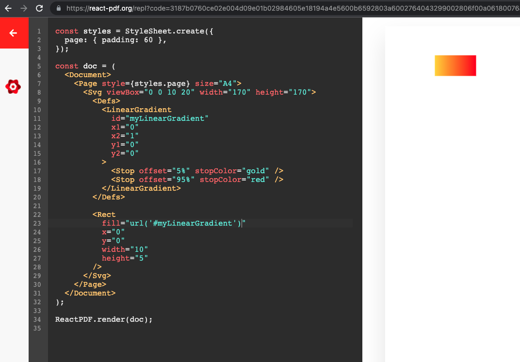 Linear Gradient applied to stroke attribute · Issue #1241 · diegomura/react-pdf · GitHub