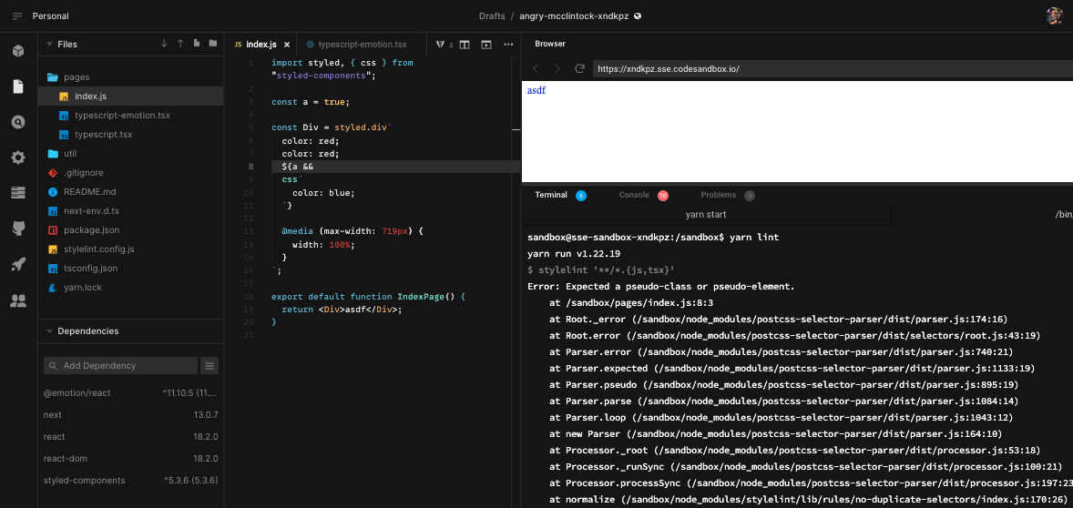 Stylelint v14 and stylelint-processor-styled-components · Issue #3607 · styled-components/styled ...