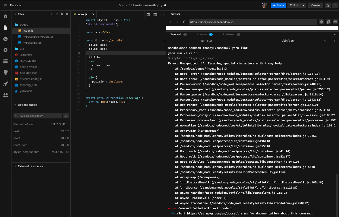 Stylelint v14 and stylelint-processor-styled-components · Issue #3607 · styled-components/styled ...