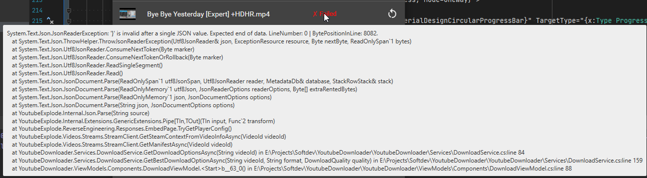 Json Extracted From Embed Page Is Malformed · Issue 462 · Tyrrrzyoutubeexplode · Github