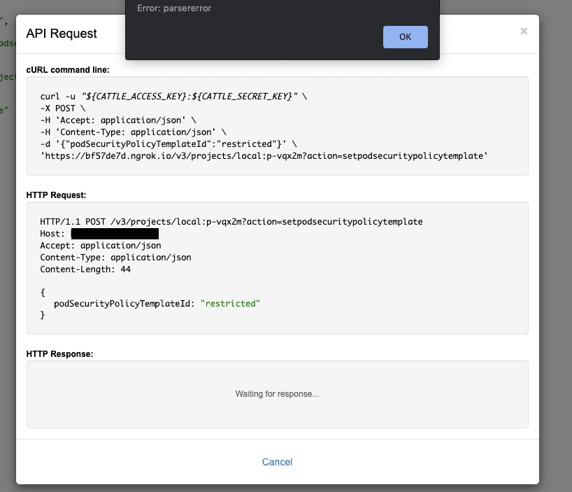 [UI] empty response from action parse error · Issue #22102 · rancher/rancher · GitHub