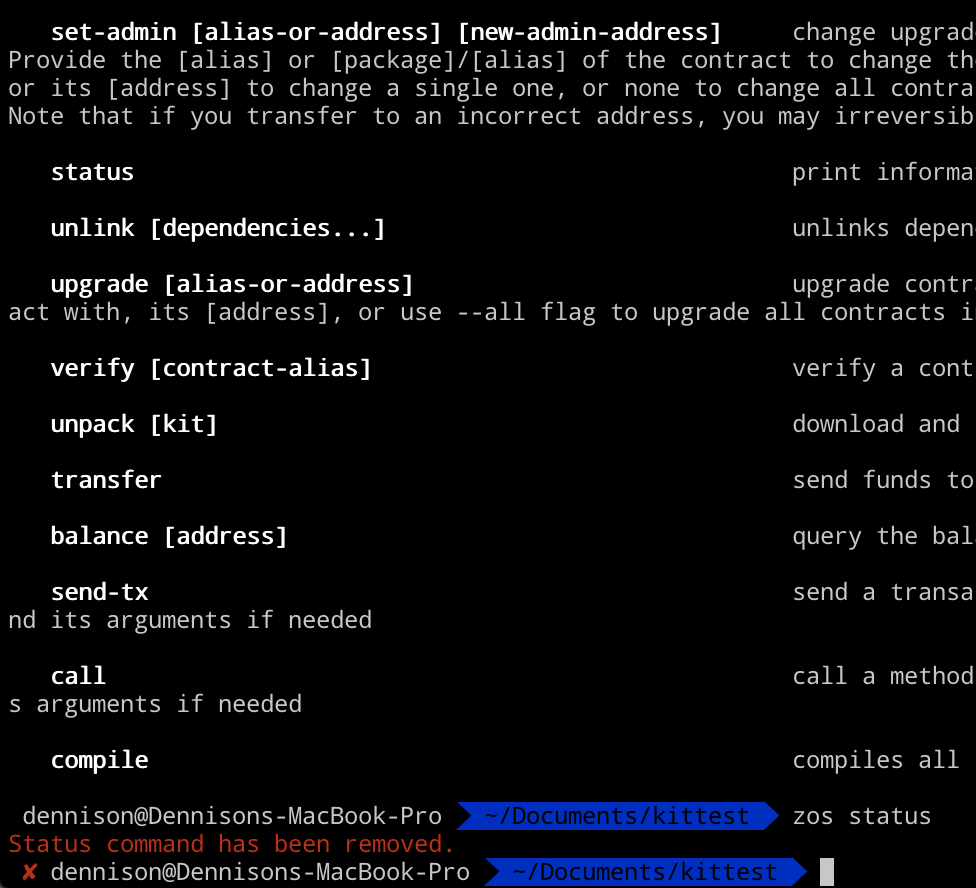 zos status command is listed as an available command but has been ...