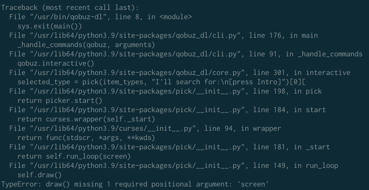 draw() errors from pick library when in fun/interactive mode · Issue #129 · vitiko98/qobuz-dl ...