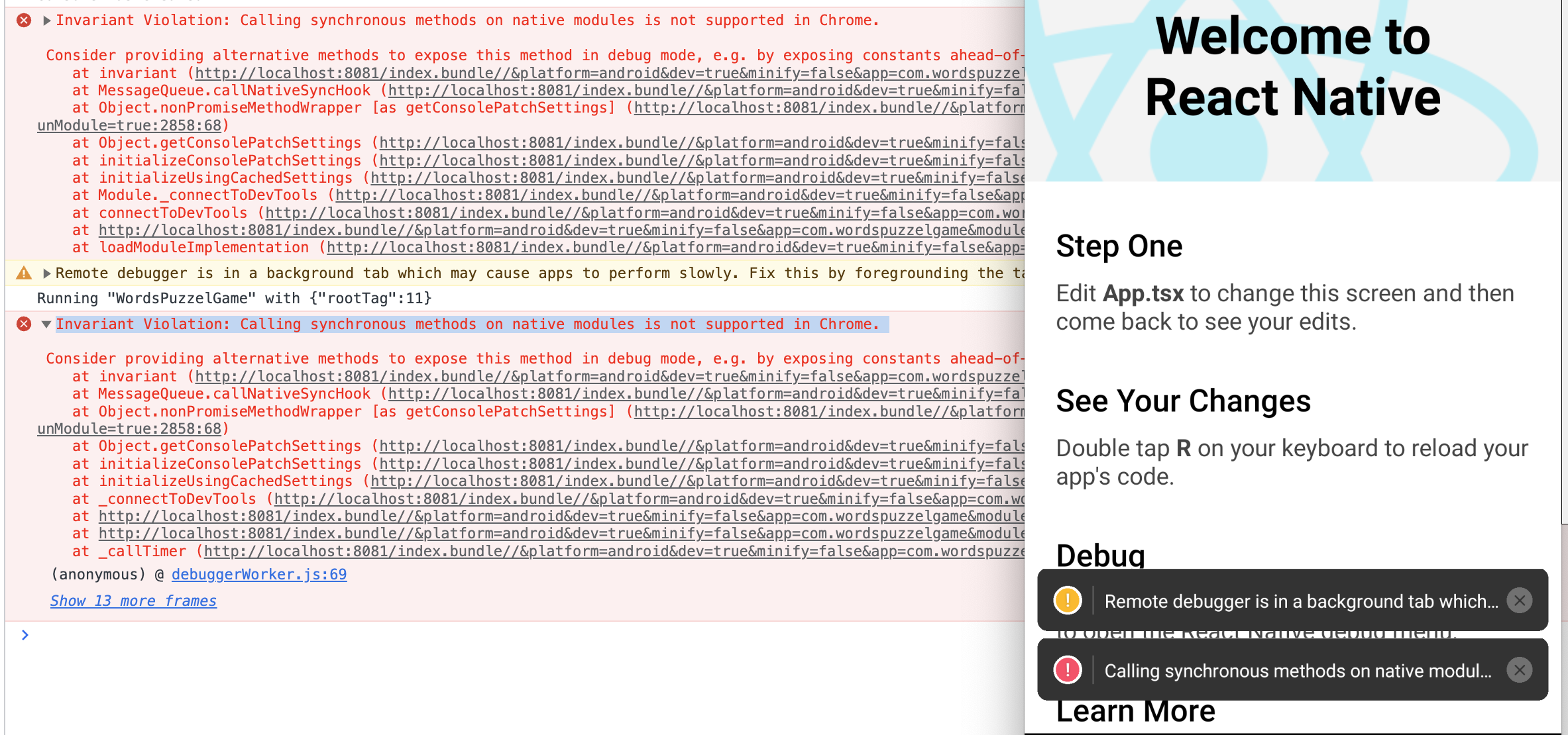 0.72.2 Invariant Violation: Calling synchronous methods on native modules is not supported in ...
