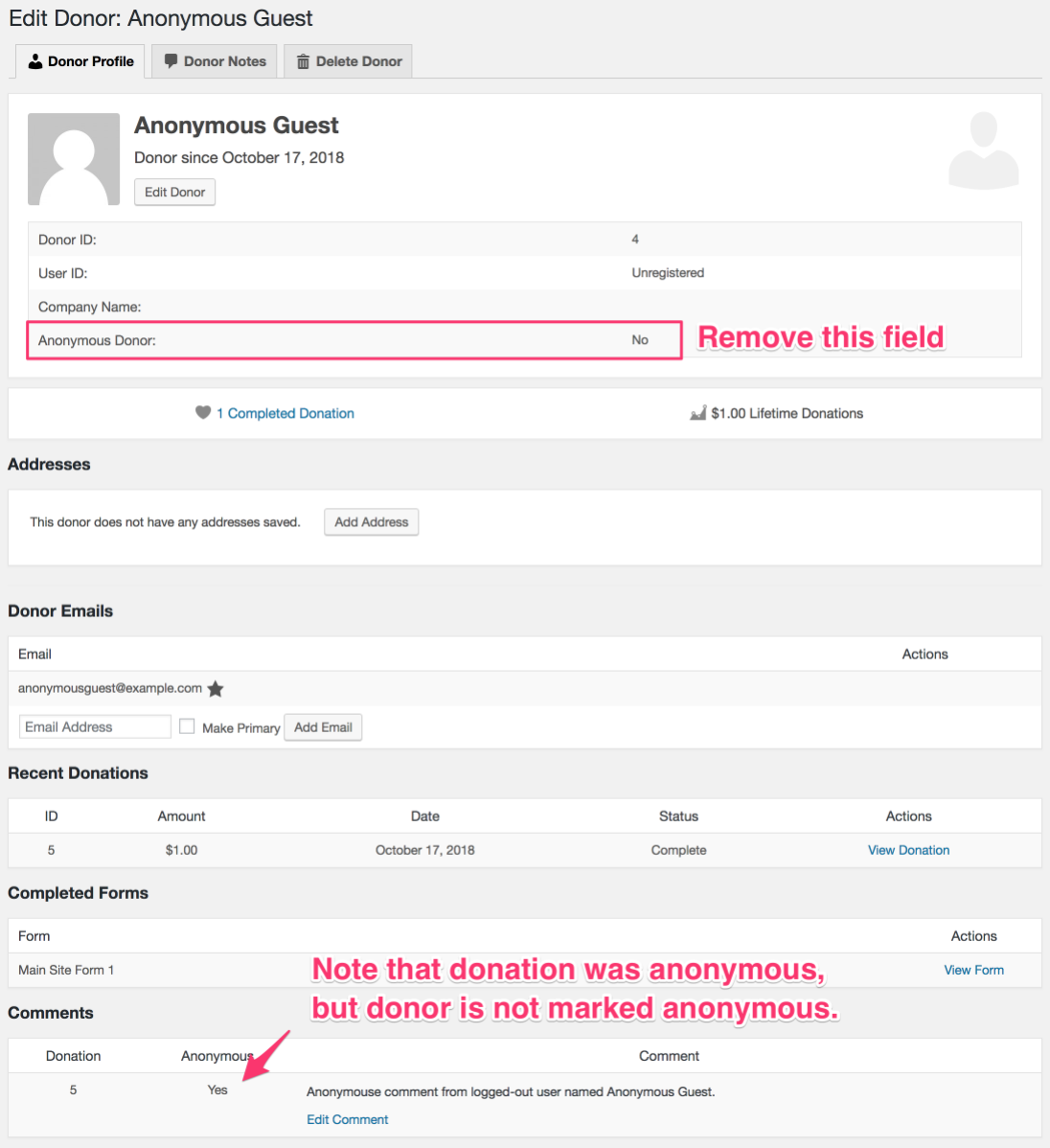 fix: remove `Anonymous Donor` field from donor details · Issue #3781 · impress-org/givewp · GitHub