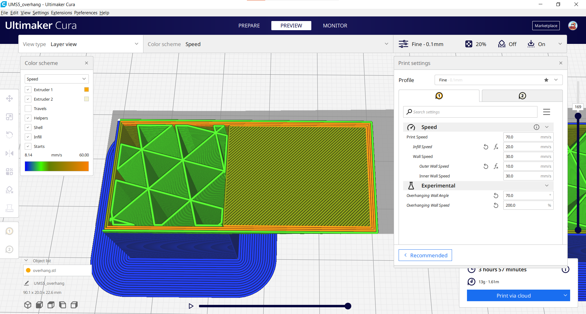 Overhanging wall speed to be applied to inner walls attached to ...