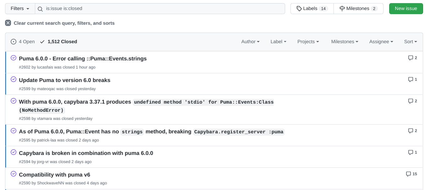 Incompatible with Puma 6.0.0 · Issue #2603 · teamcapybara/capybara · GitHub