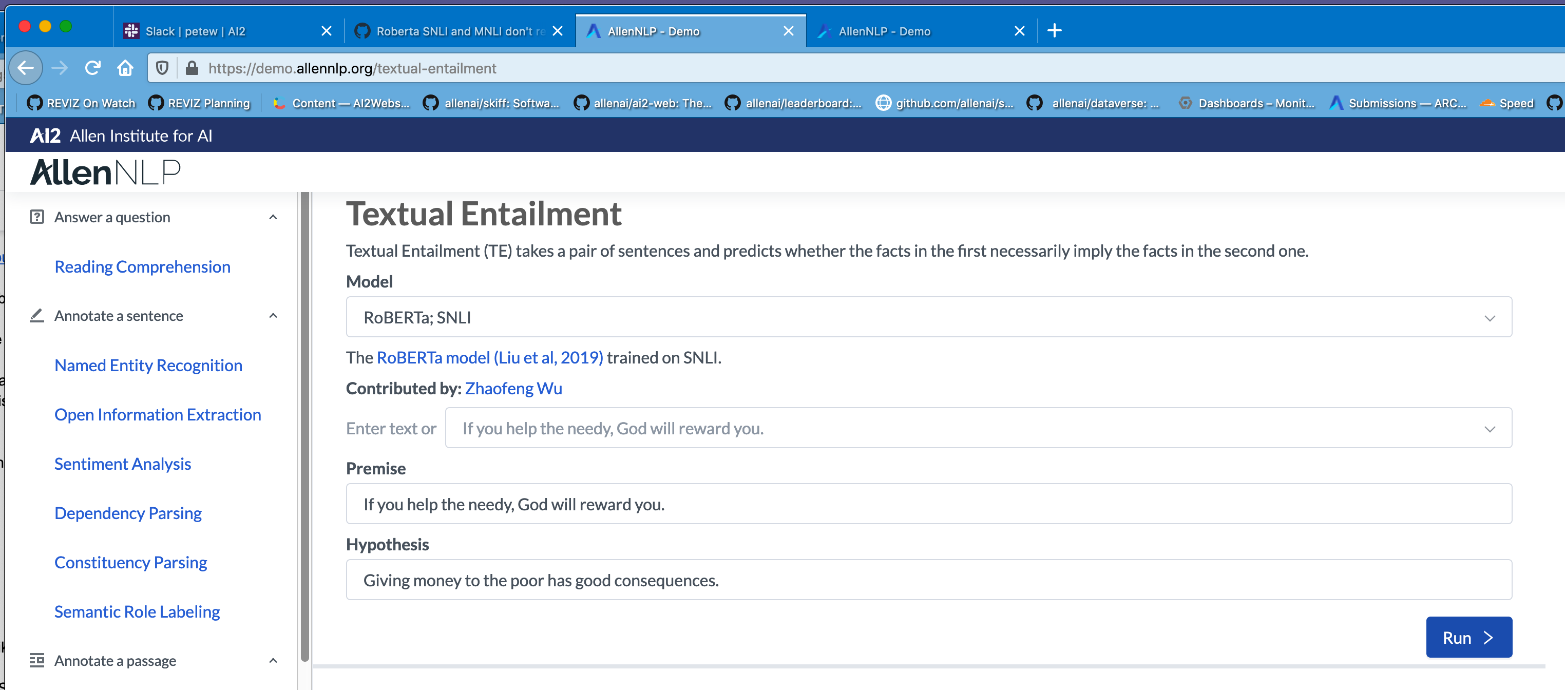 Roberta SNLI and MNLI don't return results · Issue #475 · allenai/allennlp-demo · GitHub
