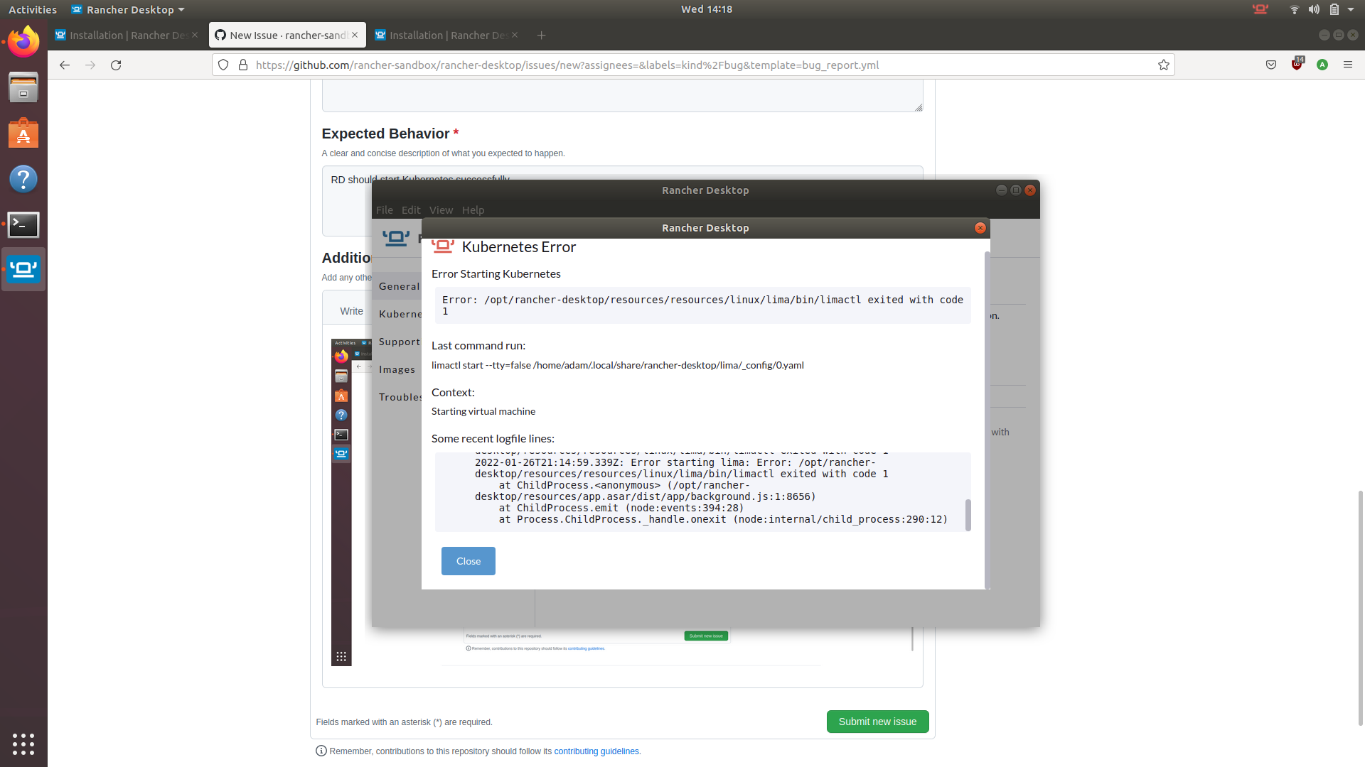 Rancher Desktop fails to start on Ubuntu 18.04 · Issue #1344 · rancher-sandbox/rancher-desktop ...