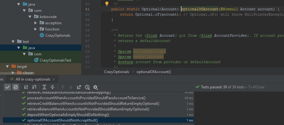 Test Optionalofaccountshouldnotacceptnull Doesnt Work · Issue 20 · Bobocode Projectsjava Core