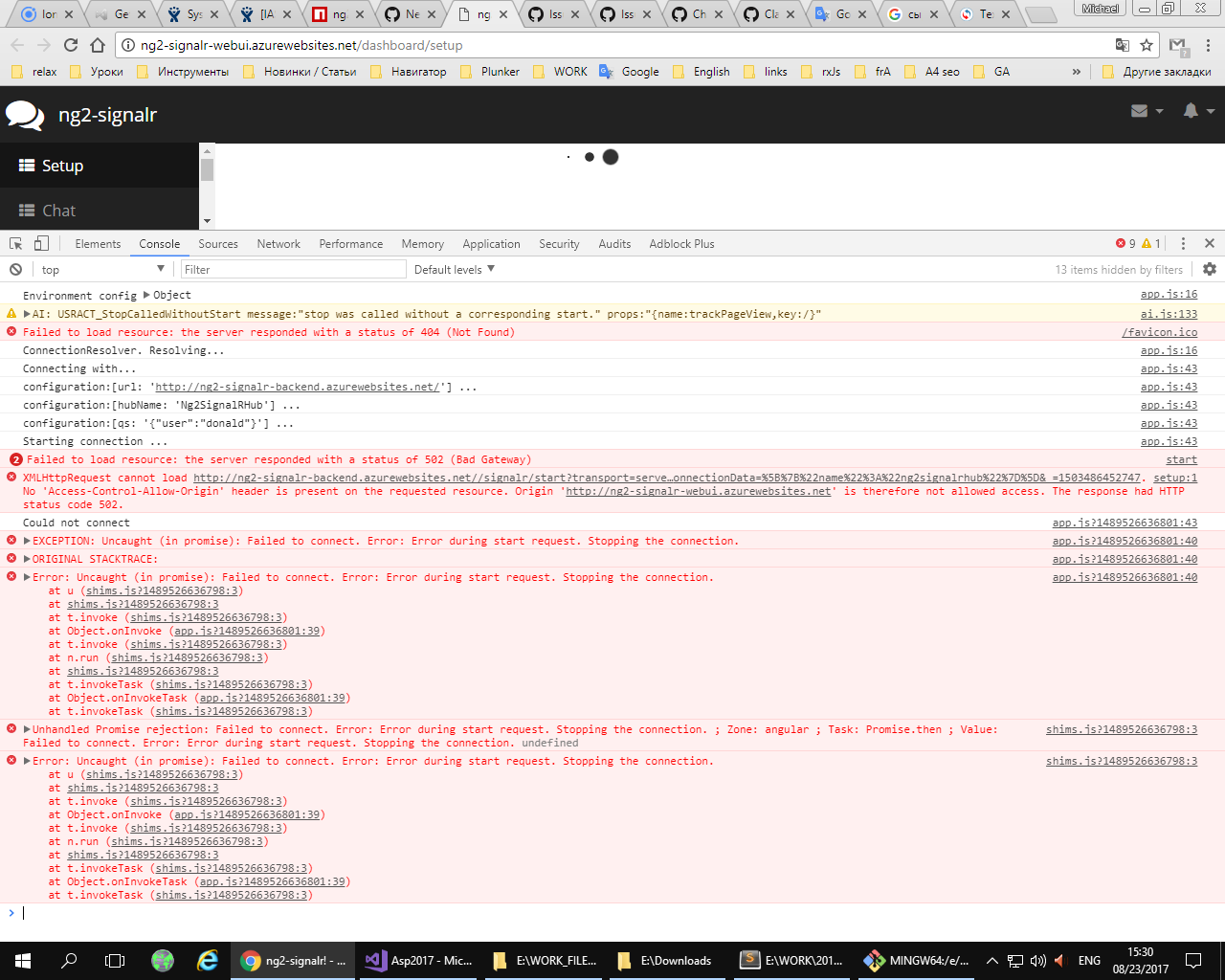Failed to connect. Error: Error during start request. Stopping the connection. · Issue #83 ...