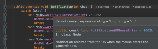 Godot 4 b1 [C#] Possible wrong data type for param `what` in `Godot.Object.Notification` · Issue ...