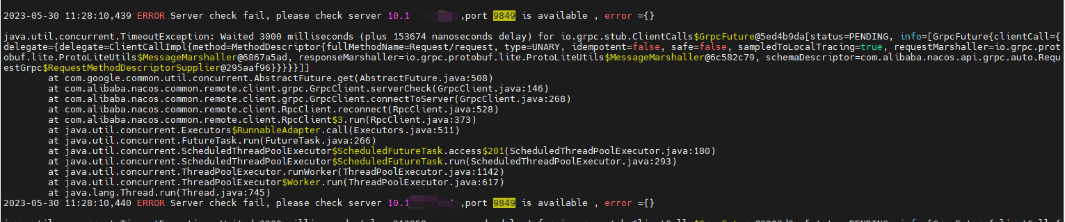 服务器已经开放8848、9848、9849端口，依然出现:Server check fail, please check server localhost ,port 9848 is ...