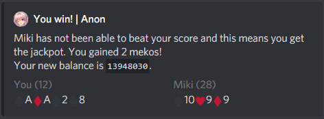 Blackjack bug · Issue #560 · veldtech/miki-bot · GitHub