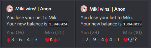 Blackjack bug · Issue #560 · veldtech/miki-bot · GitHub