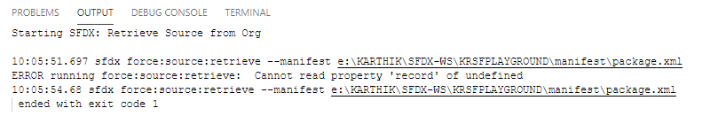 Retrieve command on developer org throwing error “ERROR running force:source:retrieve: Cannot ...