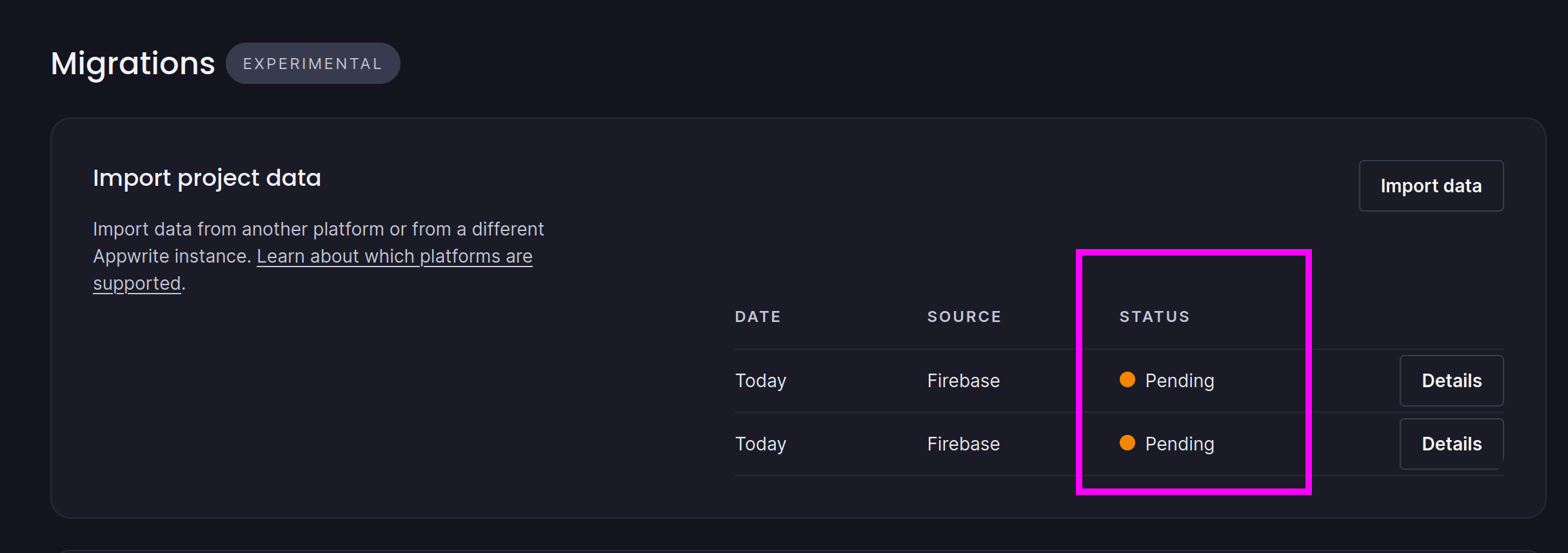 🐛 Bug Report: Firebase migration stuck in pending (and no way to cancel) · Issue #6220 ...