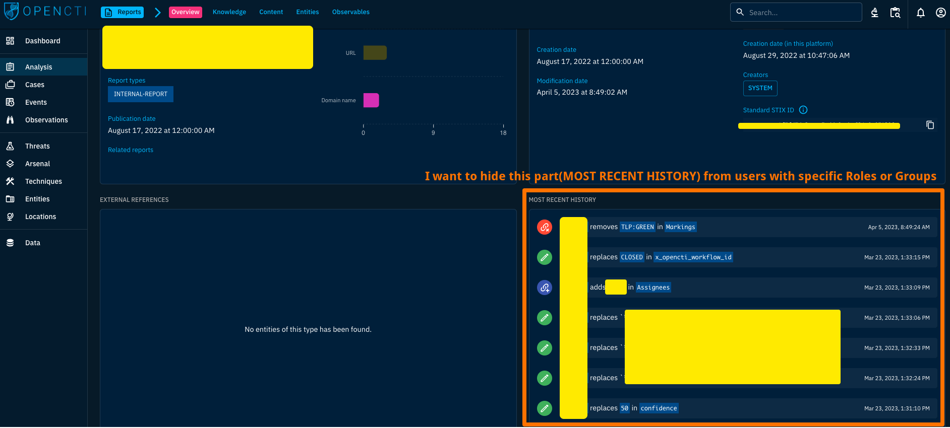 How I Hide Most Recent History In Report To Some Groups Or User With Roles · Issue 3123