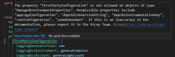 [Microsoft.App/managedEnvironments]: firstPartyConfiguration not ...