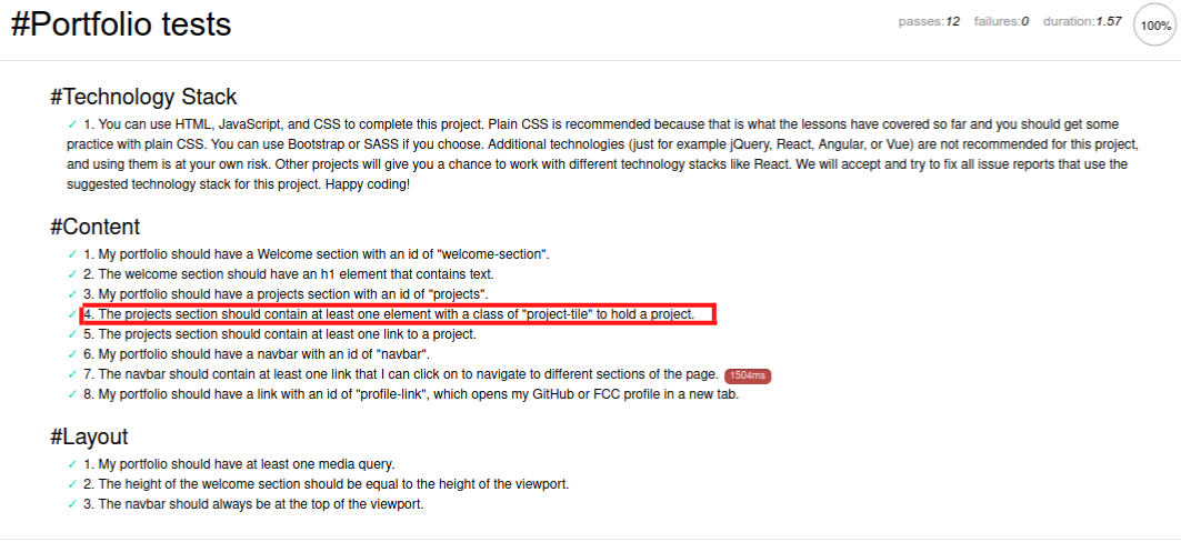 Typographical error in the test suite, "tile" instead of "title ...