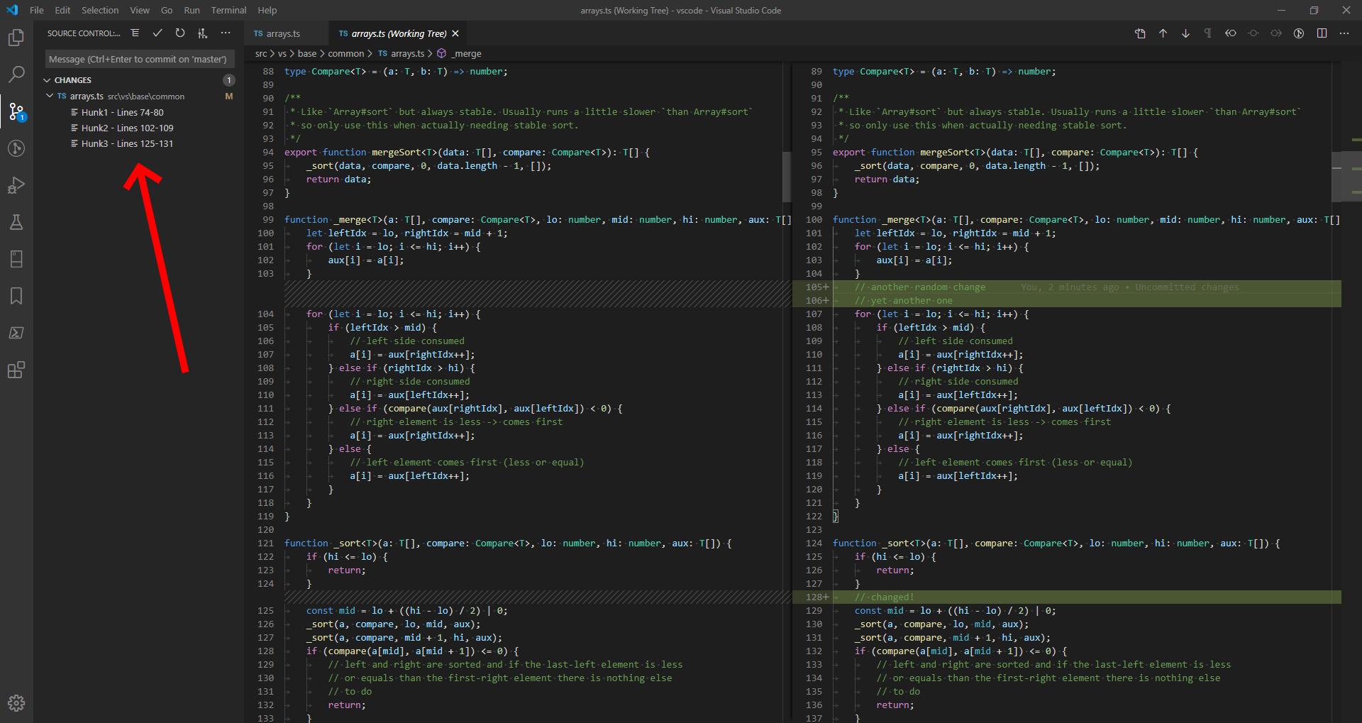 Display Hunks in Source Control Tree · Issue #97754 · microsoft/vscode · GitHub