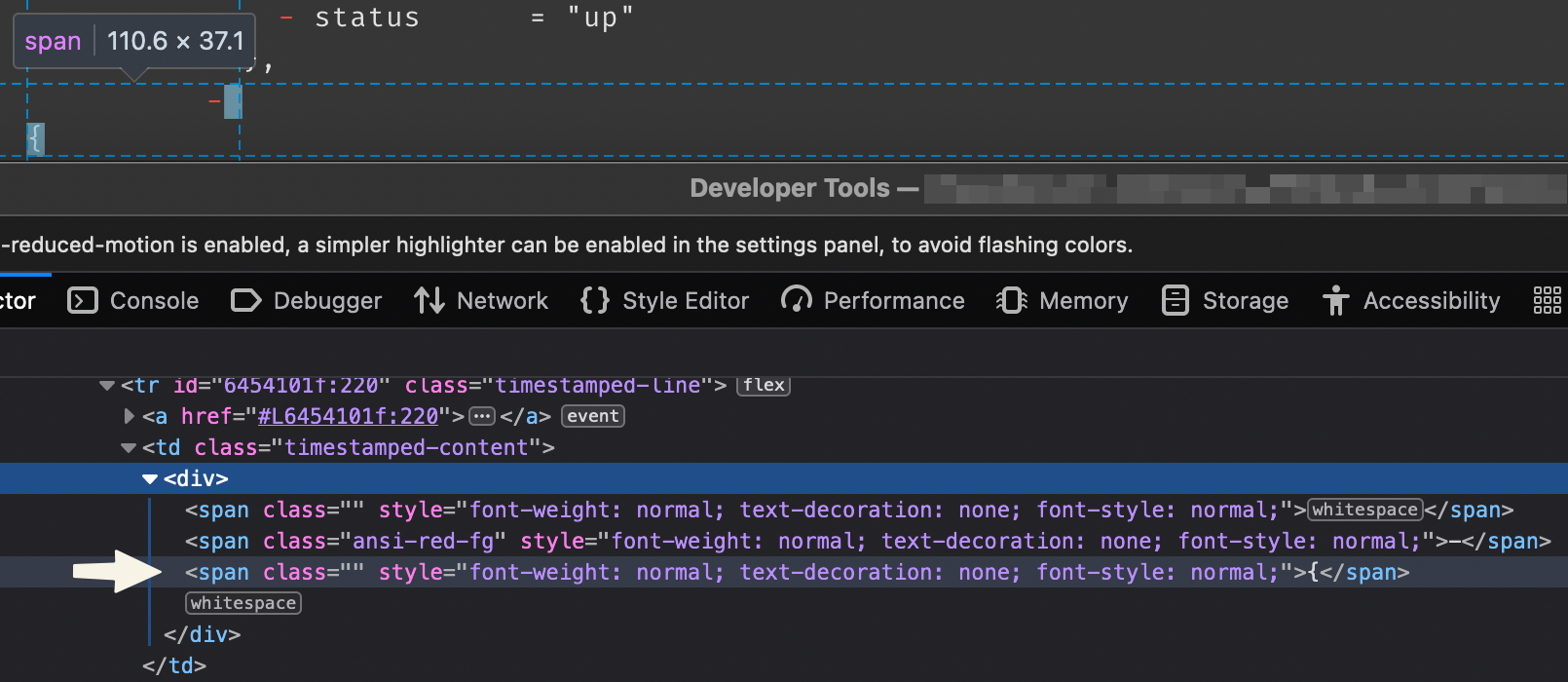 UI: Brace, bracket, parenthesis at end of line in task output wraps to a new line in Firefox ...
