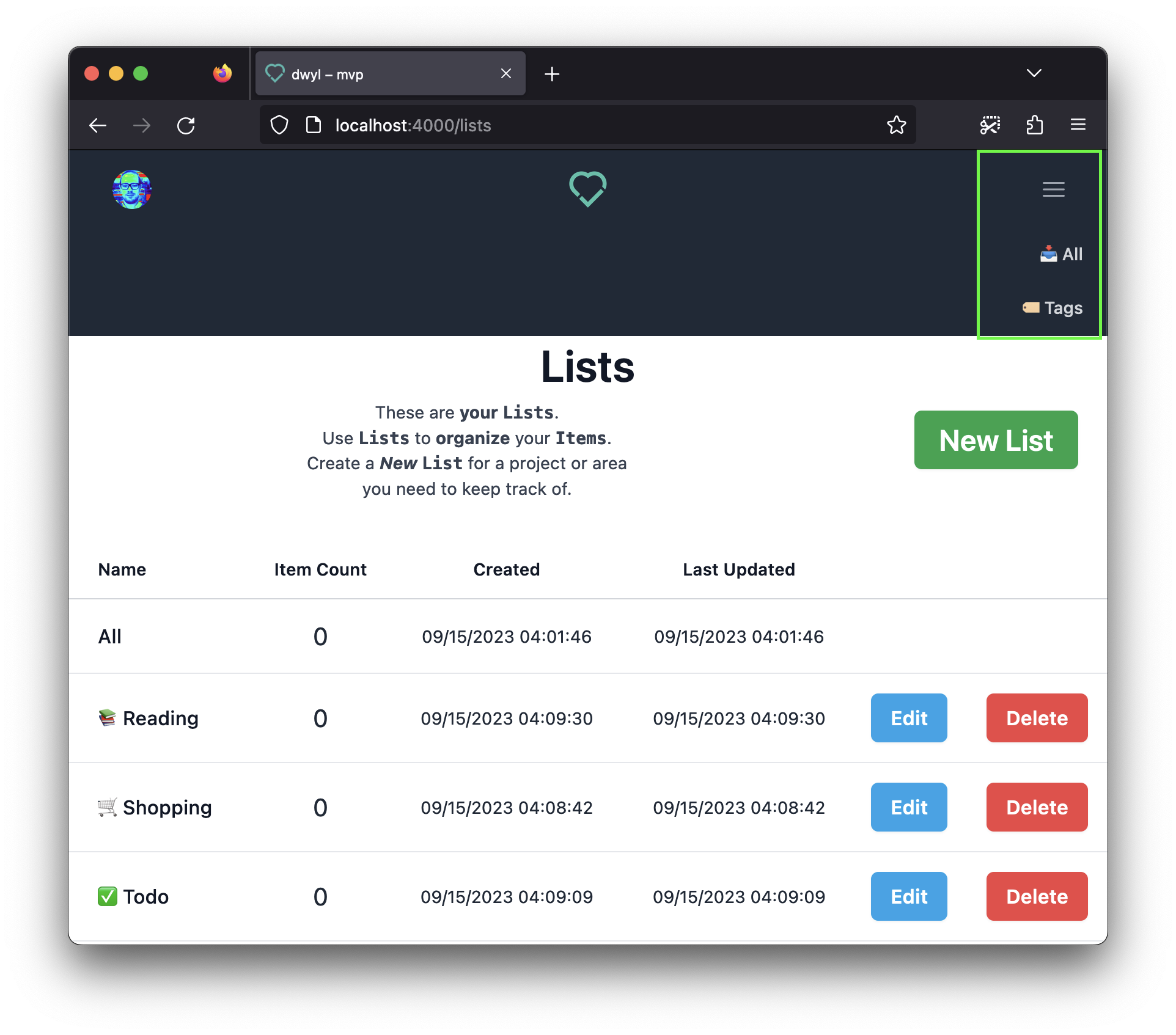 Feat: Add Lists to Main Menu · Issue #424 · dwyl/mvp · GitHub