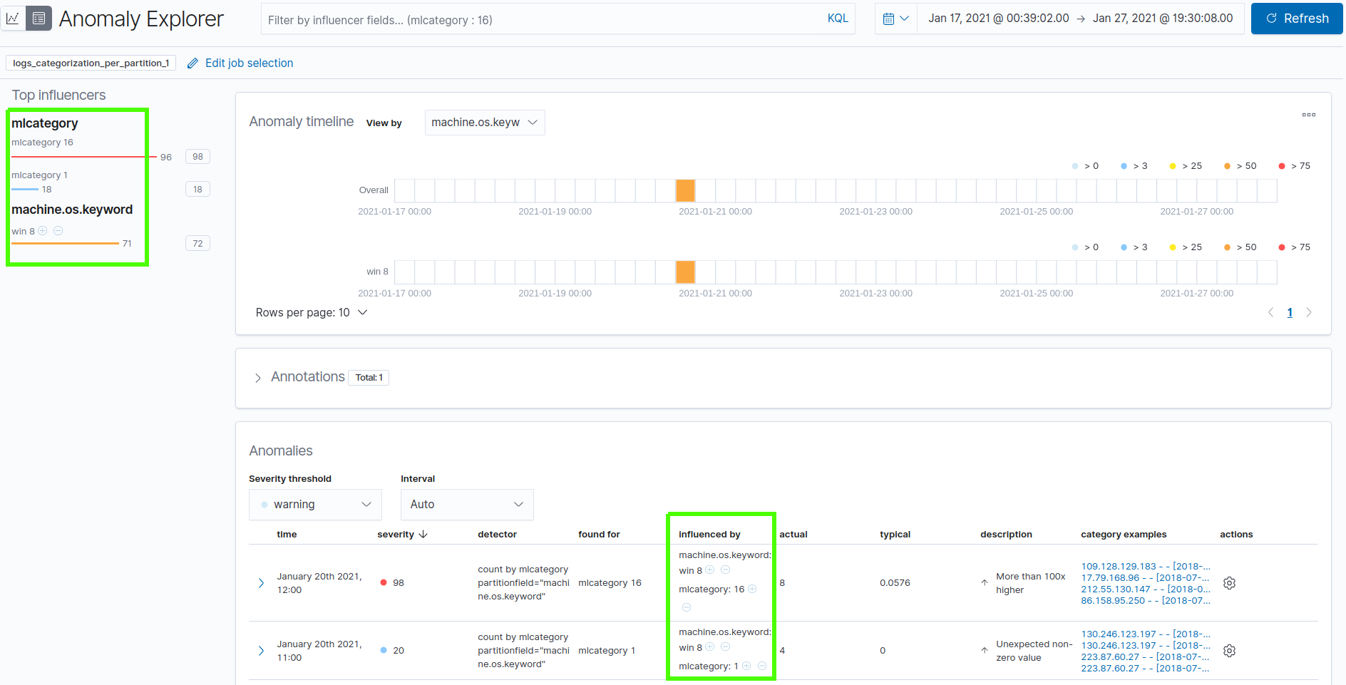 [ML] Anomaly explorer - quick filter buttons missing for mlcategory · Issue #89600 · elastic ...