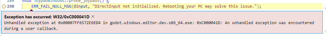 Exception error on processing joypads on Windows · Issue #69275 · godotengine/godot · GitHub