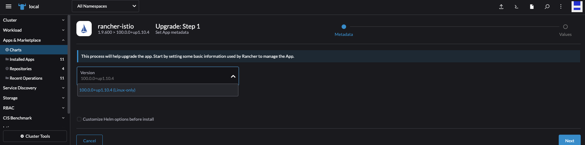 Apps & Marketplace: differences in flow for charts vs. installed apps ...