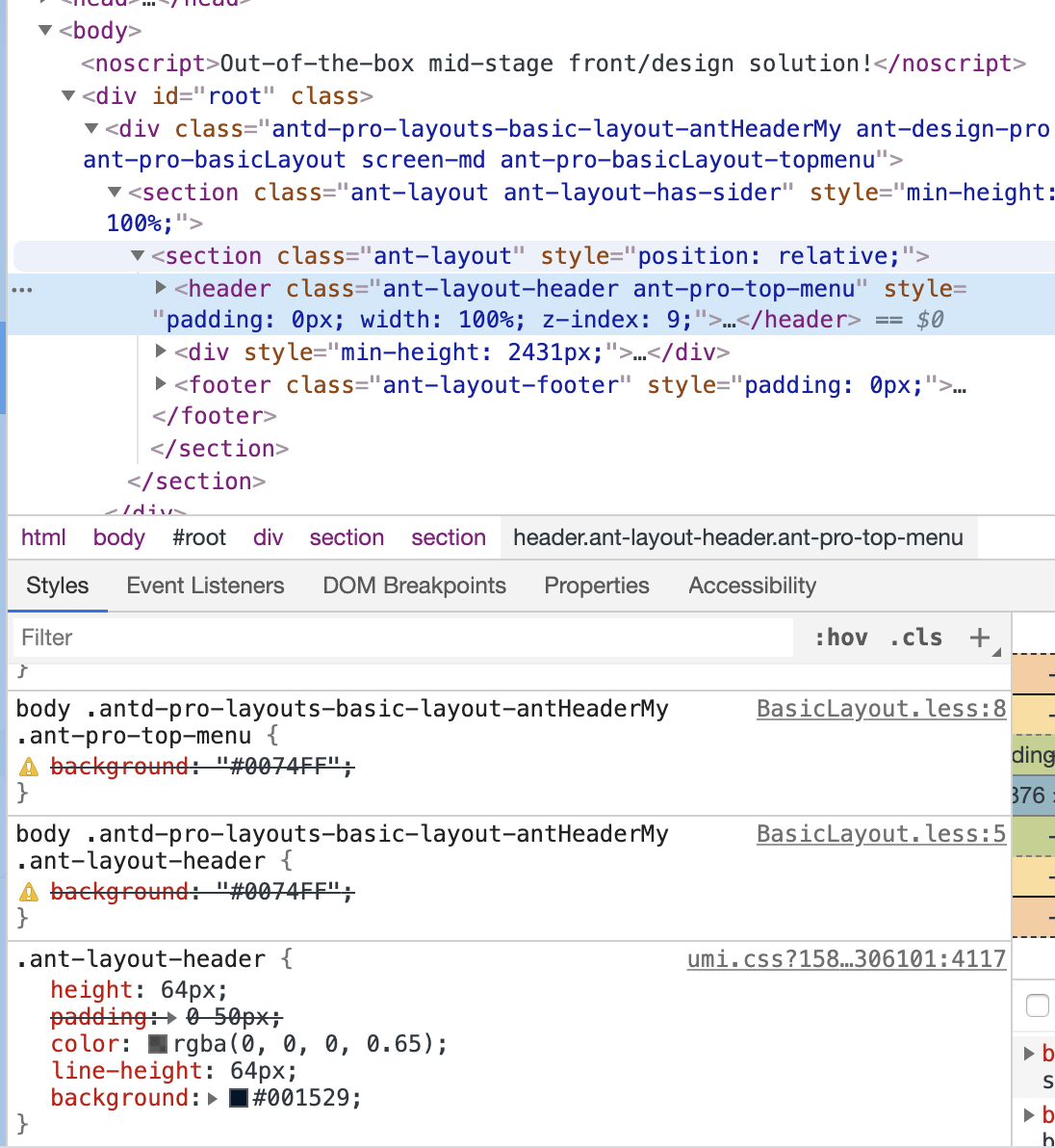 🧐[问题] ProLayout header 原组件覆盖样式问题 · Issue #6396 · ant-design/ant-design-pro · GitHub