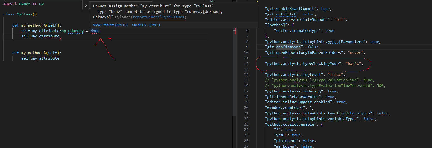Autocomplete doesn't detect the type of an hinted attribute when it's used in the same method ...