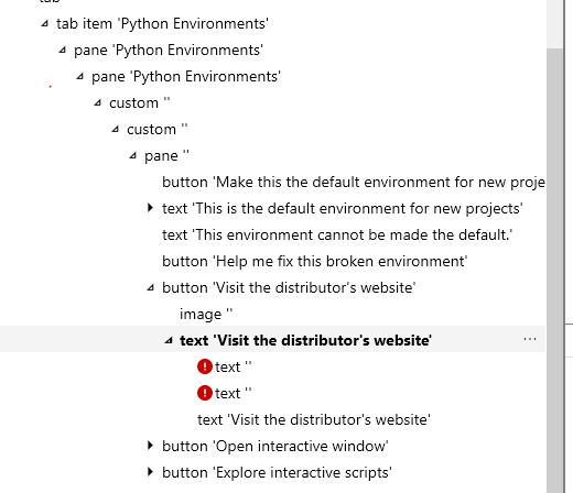 Python Environment Window Section 508 502.3.1: (devenv/text '') An onscreen element must not ...