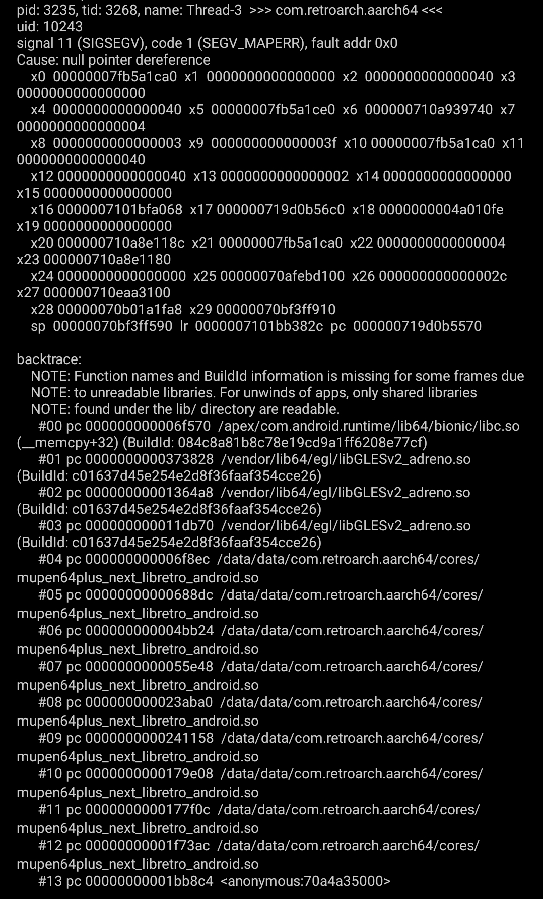 [Android] retroarch crashes when locking device with active MupenPlus-Next core · Issue #10753 ...