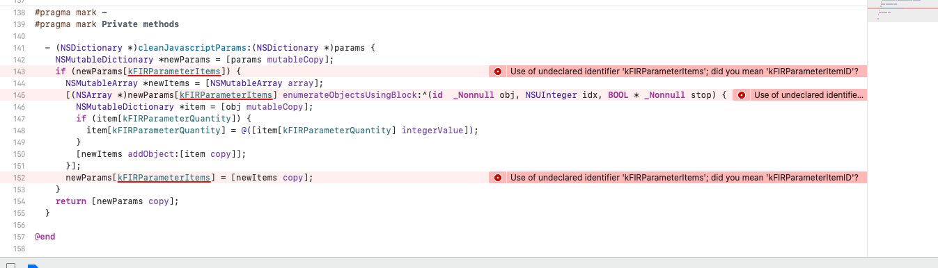 [🐛] Use of undeclared identifier 'kFIRParameterItems'; did you mean 'kFIRParameterItemID ...