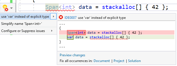 Invalid `var` suggestion with implicitly typed stackalloc and an initializer · Issue #40134 ...