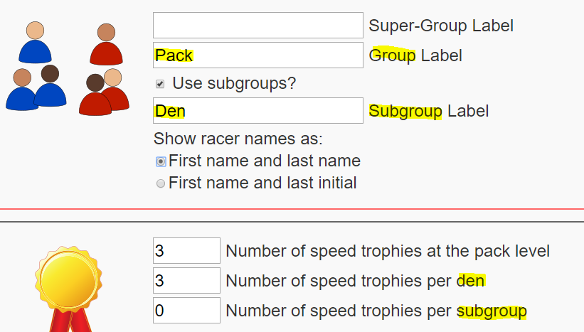 Speed Trophies Use of Pack and Den vs Group and Subgroup on Settings Page · Issue #57 ...