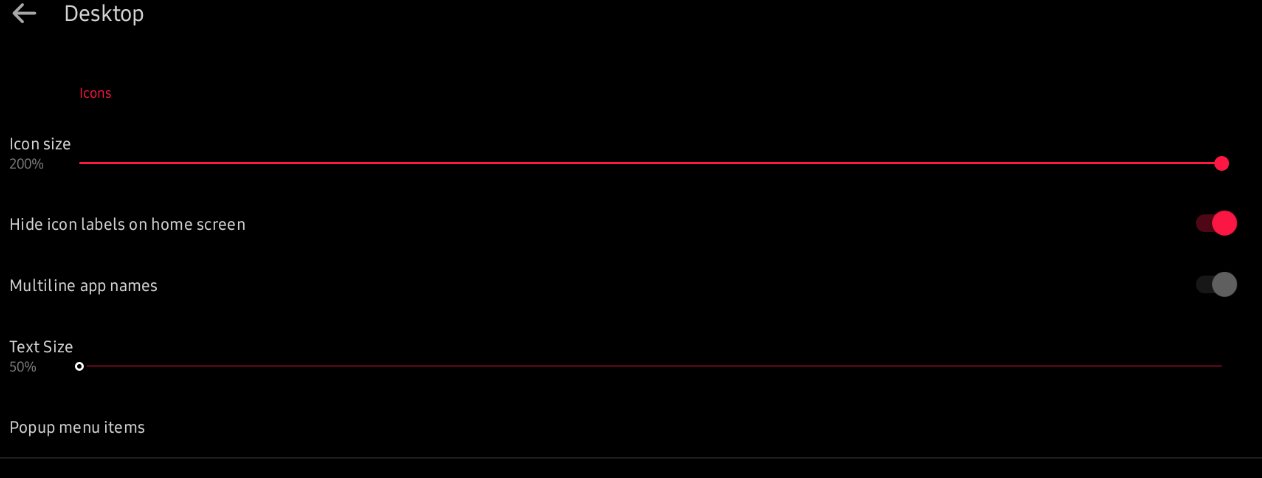 In Landscape mode, Icon size doesn't change and labels doesn't turn off ...