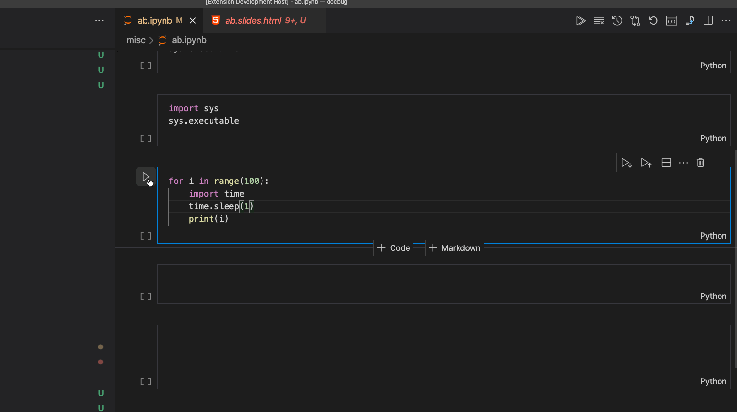 Interrupt button missing from running cell when toggling between ...