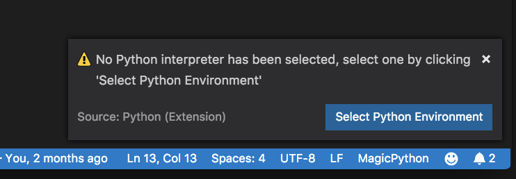 Warn users when a python environment has not been selected · Issue ...