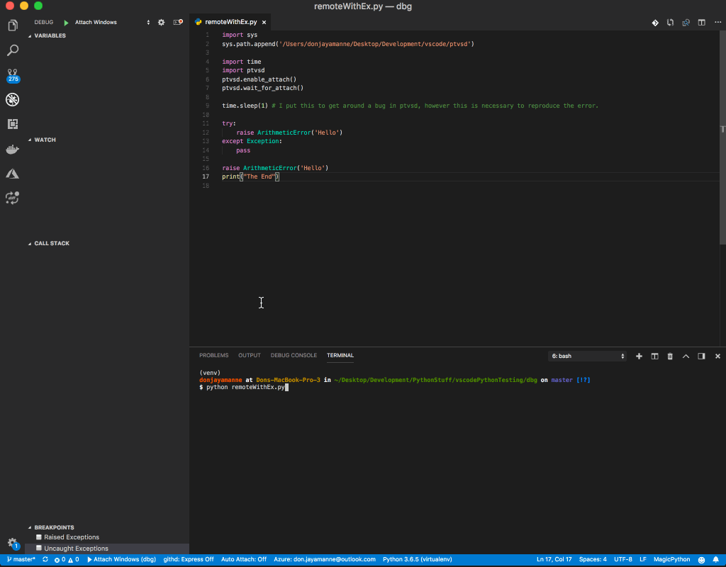Debugger always breaks into handled exceptions in remote debugging ...