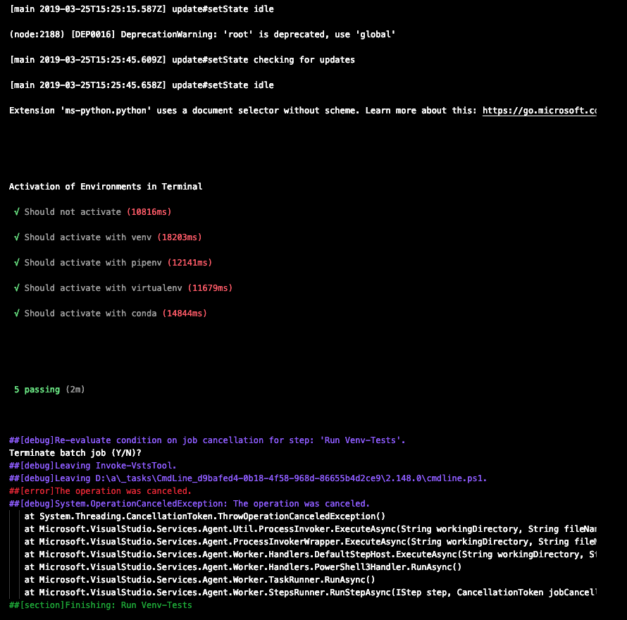 Azdo CI is failing with timeout of 60m · Issue #4905 · microsoft/vscode-python · GitHub