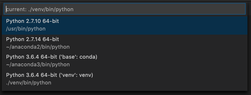 Ensure Currently Selected Interpreter Is Auto Selected In Interpreter Selection List · Issue