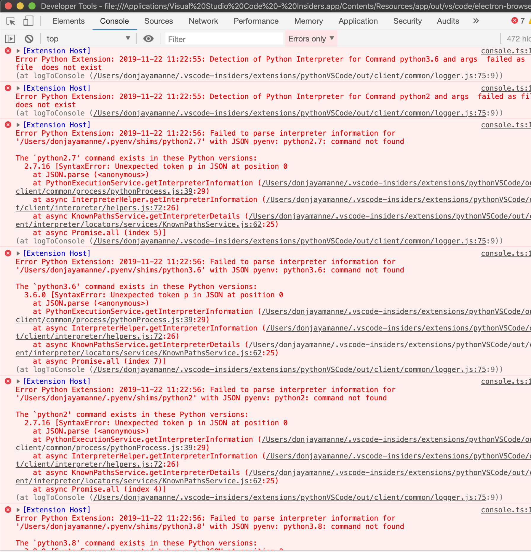 Remove false positives from Error Logs · Issue #8747 · microsoft/vscode-python · GitHub