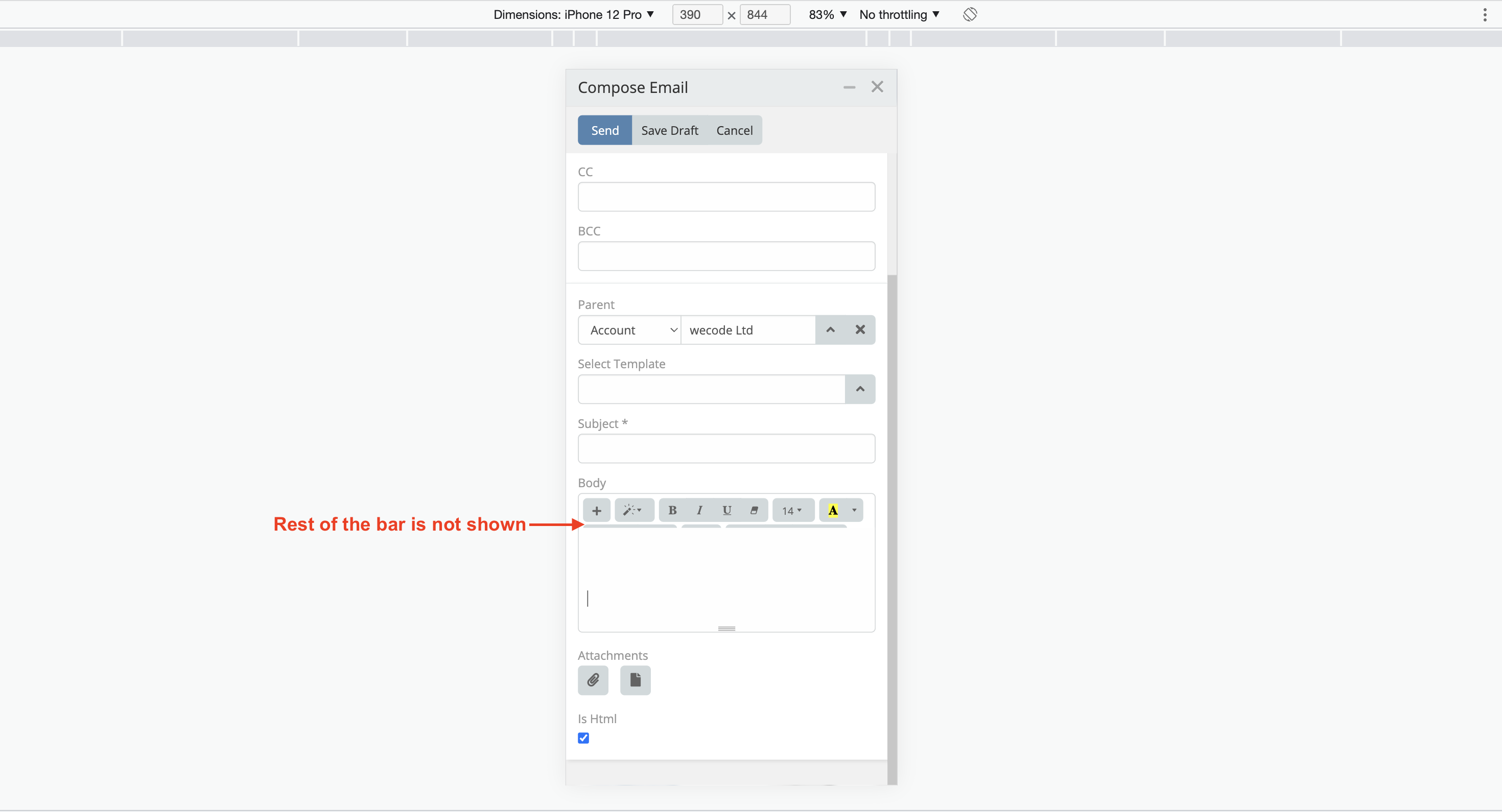 When composing an email on small screen (last elements on tool bar are half visible) · Issue ...