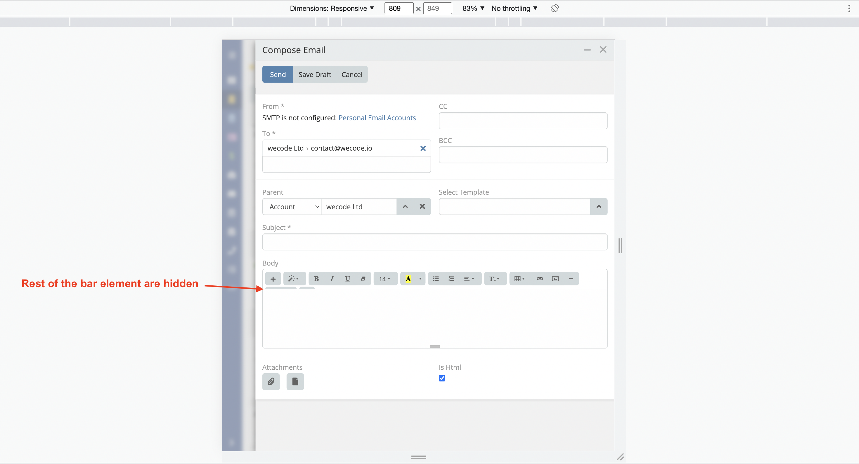 When composing an email on small screen (last elements on tool bar are half visible) · Issue ...