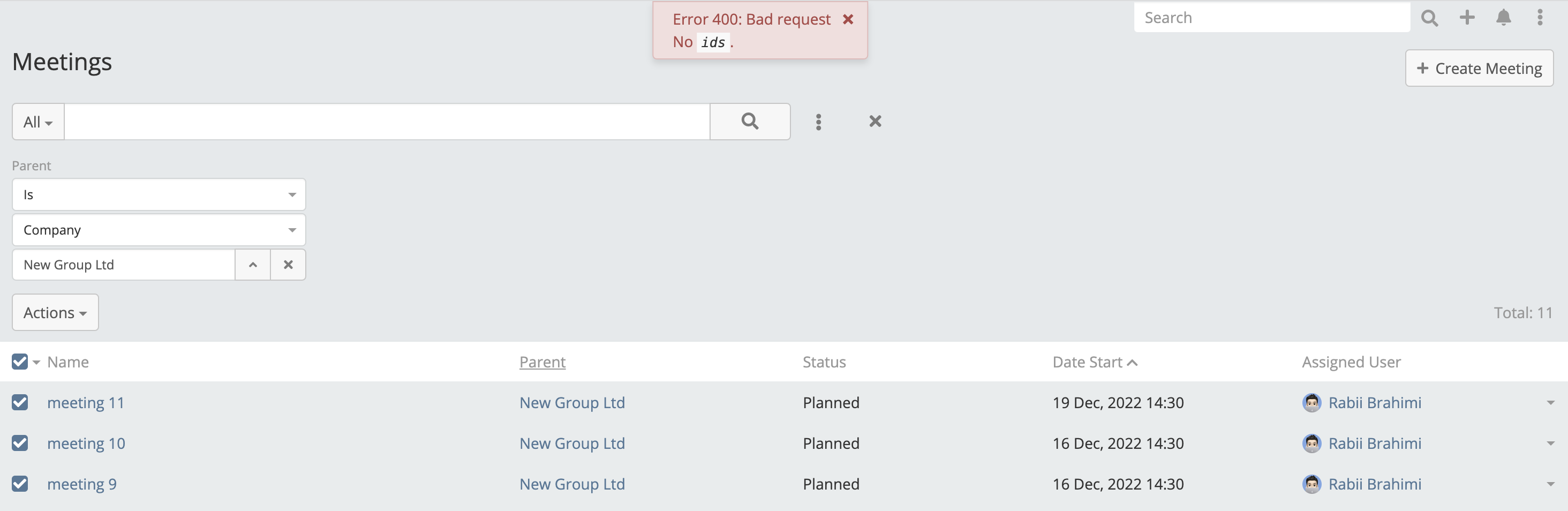 Action Set Held Or Set Not Held on a List of Meetings / Calls records produces an error · Issue ...