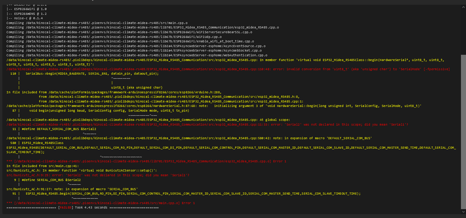 I can't build this project, please help.. · Issue #11 · Bunicutz/ESP32_Midea_RS485 · GitHub
