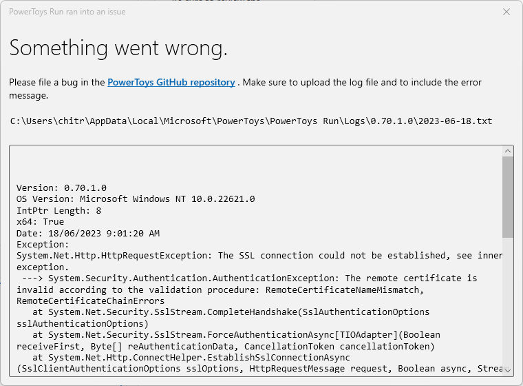 The 'Something went wrong' dialog pops up when Windows starts up · Issue #26919 · microsoft ...